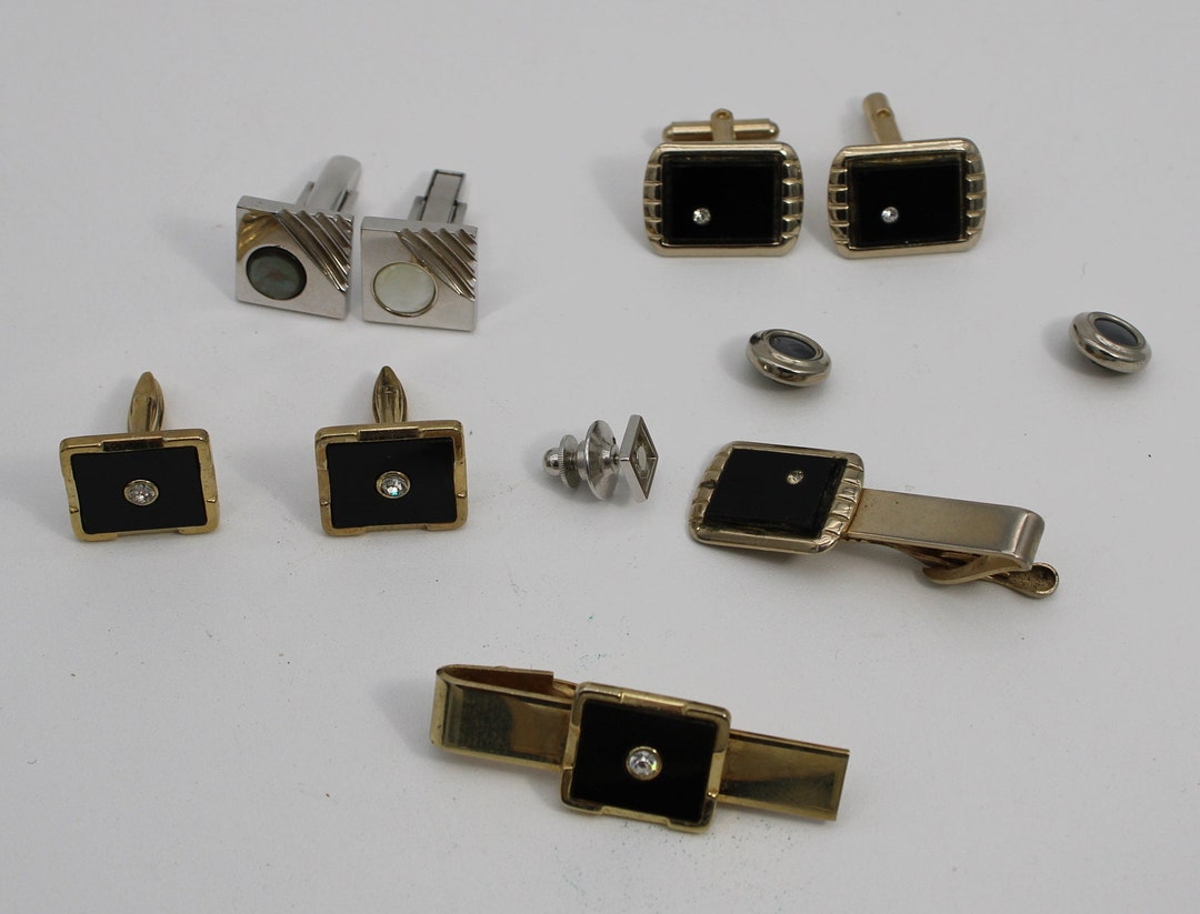 Vintage Men's Cufflink and Tie Clip Set, Costume Jewelry - Etsy