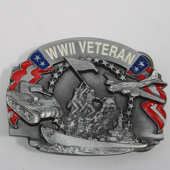 VINTAGE WWII VETERAN Belt Buckle AMAZING DETAIL E PLU… - Gem