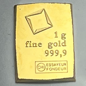 1 Gram 999,9 Fine Gold Bar - Valcambi - Essayeur Fondeur (assayed and ...