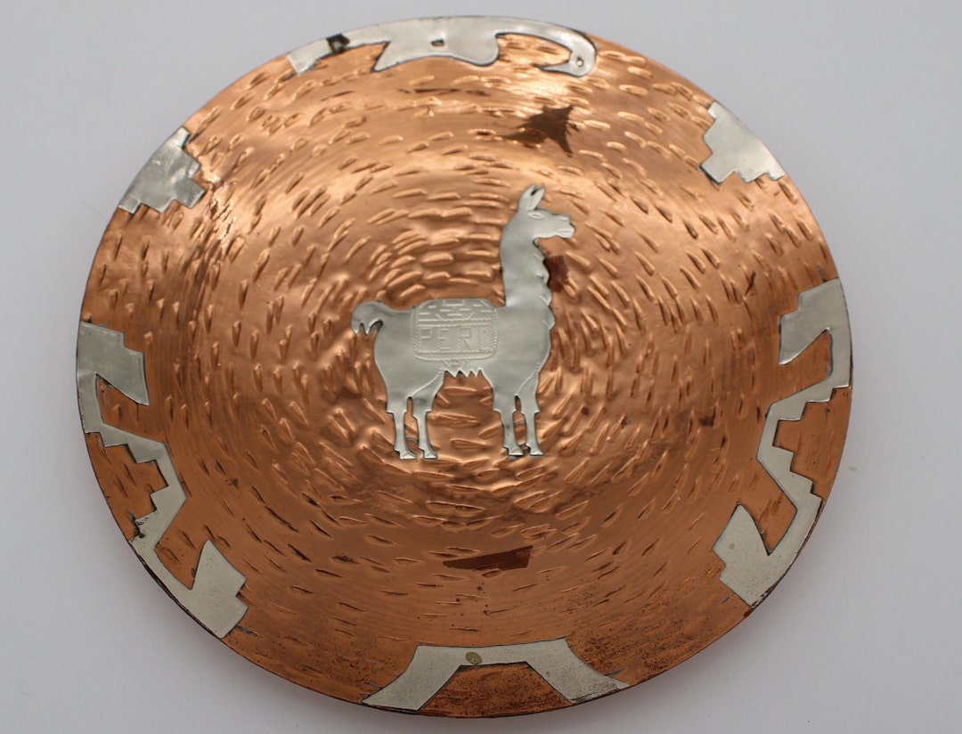 Vintage Peruvian Copper and Sterling Silver Plate Wall Hanging of a ...