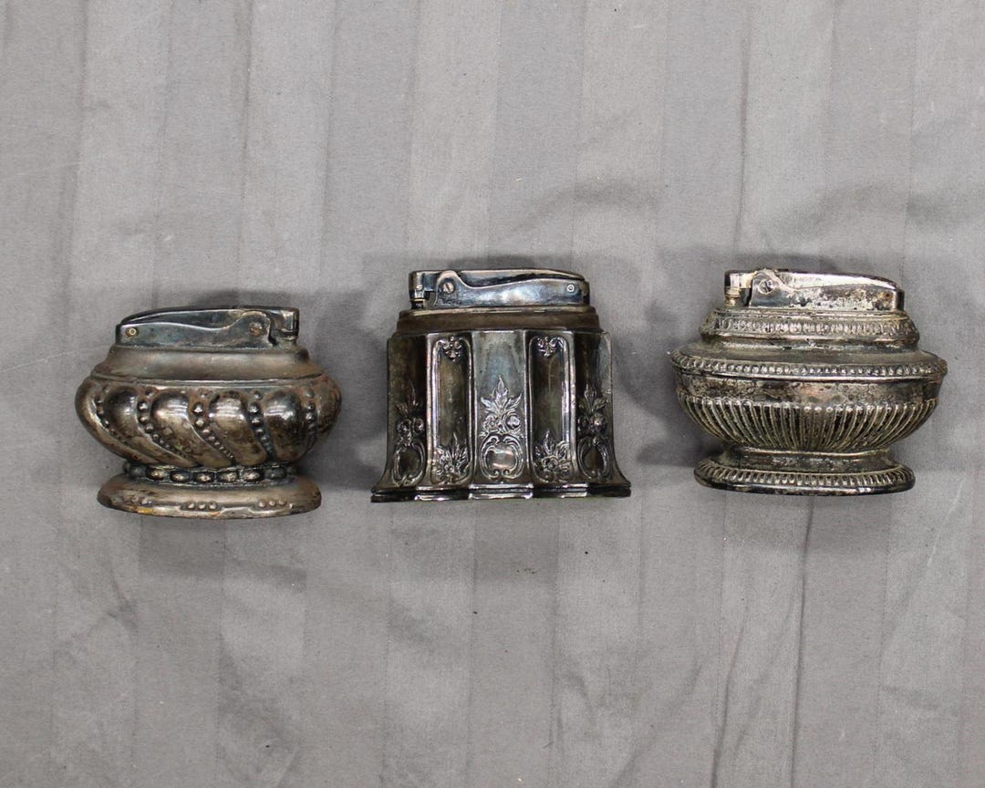 Vintage Ronson Colonial, Queen Anne & Crown Silver Table Lighters Set ...