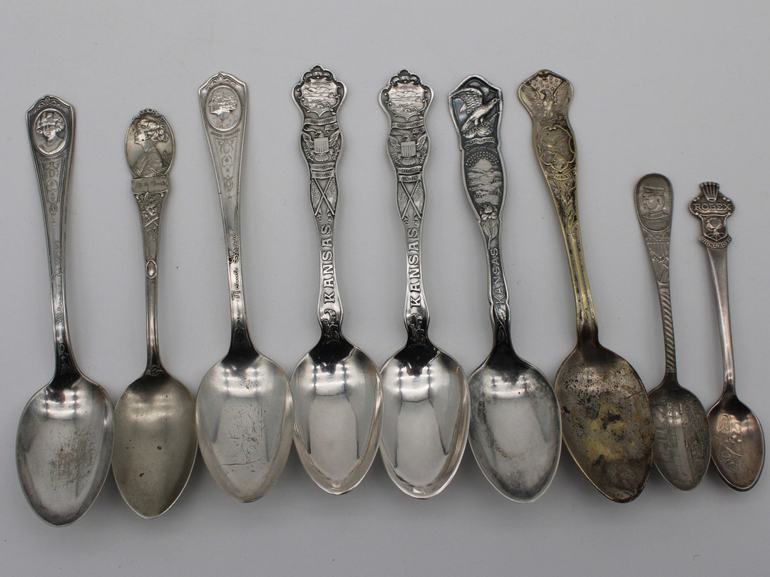 Set 20 - Silver Souvenir Spoons - Silver Plate - Kansas, Illinois ...