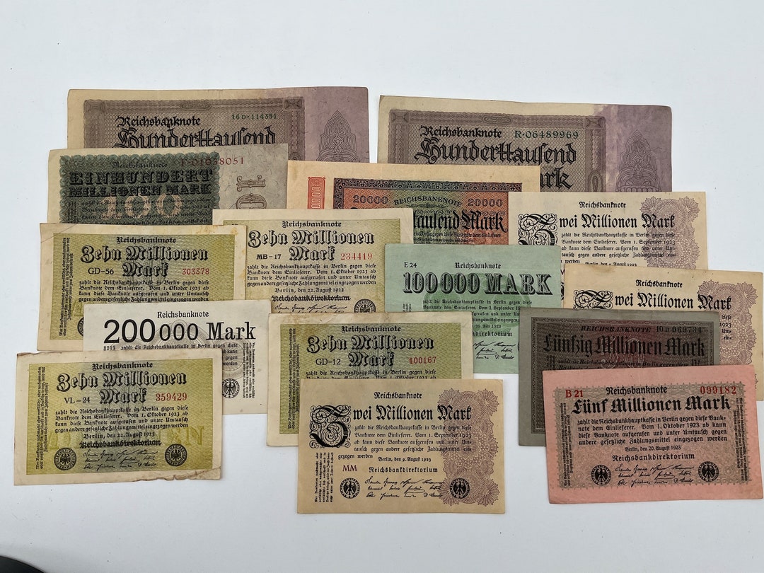 Group of 10 1922 Weimar Inflation Banknotes 100-year Old Weimar ...