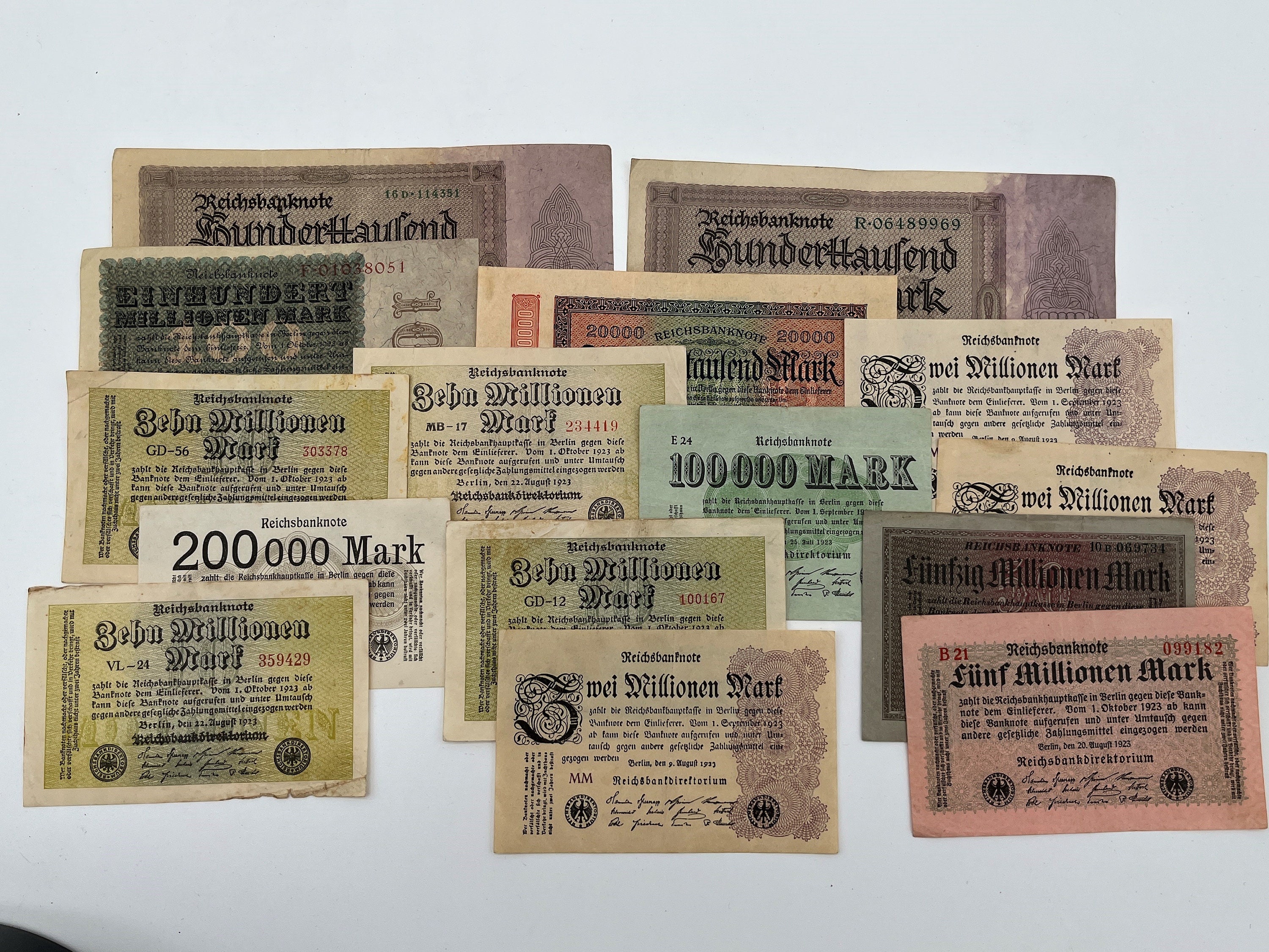 Group of 10 1922 Weimar Inflation Banknotes 100-year Old Weimar ...
