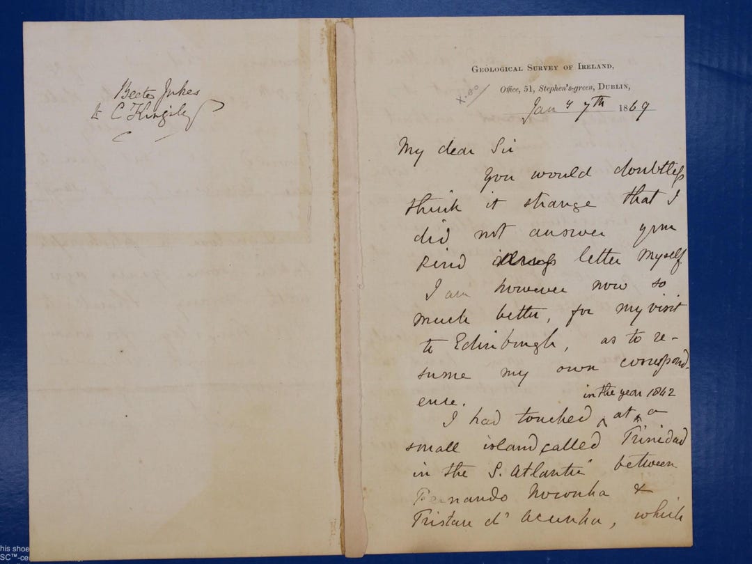 1869 Joseph Beete Jukes Signed Letter to C. Kingsley, Darwin Era ...