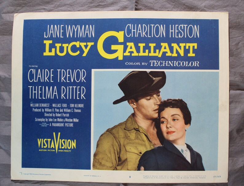 Lucy Gallant Movie Lobby Card, 1955, Charlton Heston, Jane Wyman (14 X ...