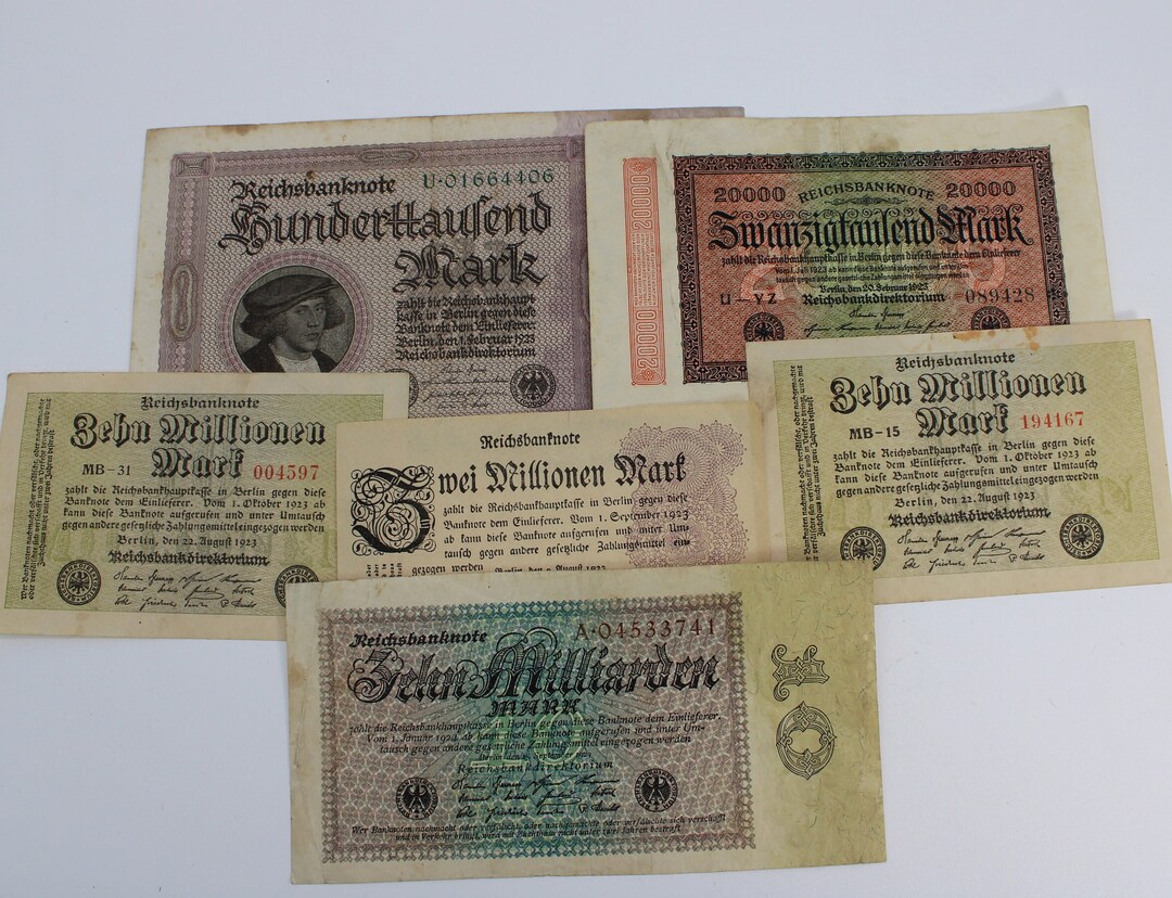 Group of 6 1923 Weimar Inflation Banknotes 20,000 up to 10 Billion Mark ...