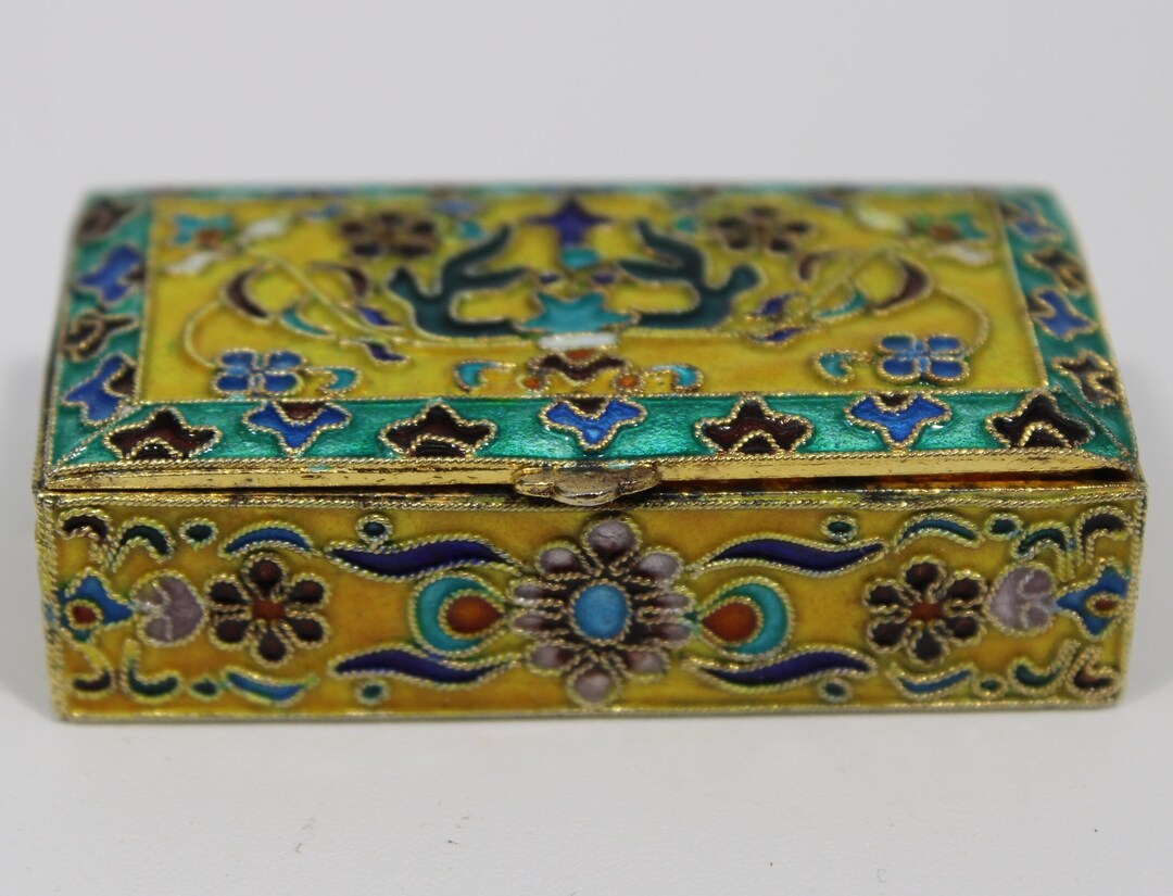Vintage Russian Silver and Cloisonne Enameled Pill or Snuff Box Very ...