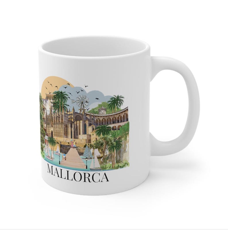 Mallorca Coffee Mug, Mallorca Spain Inspired Mug, Illustrated Mallorca ...
