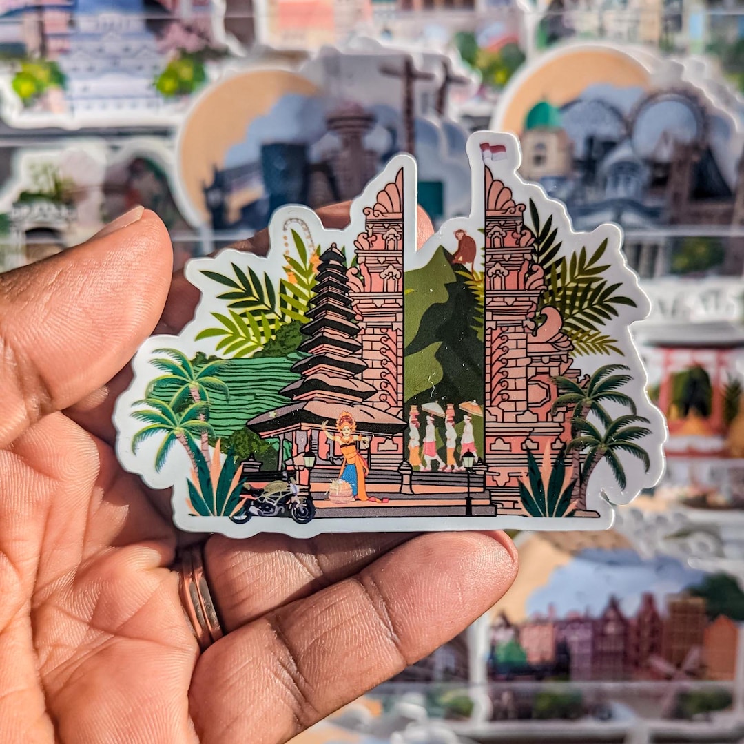 Bali Sticker, Illustrated Bali Landmarks Sticker, Indonesia Travel ...