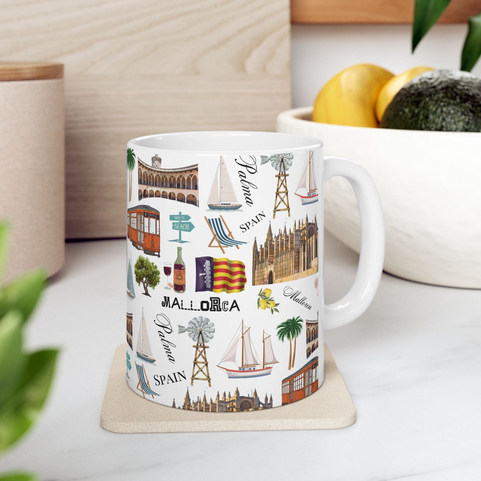 Mallorca Coffee Mug, Mallorca Spain Inspired Mug, Illustrated Mallorca ...