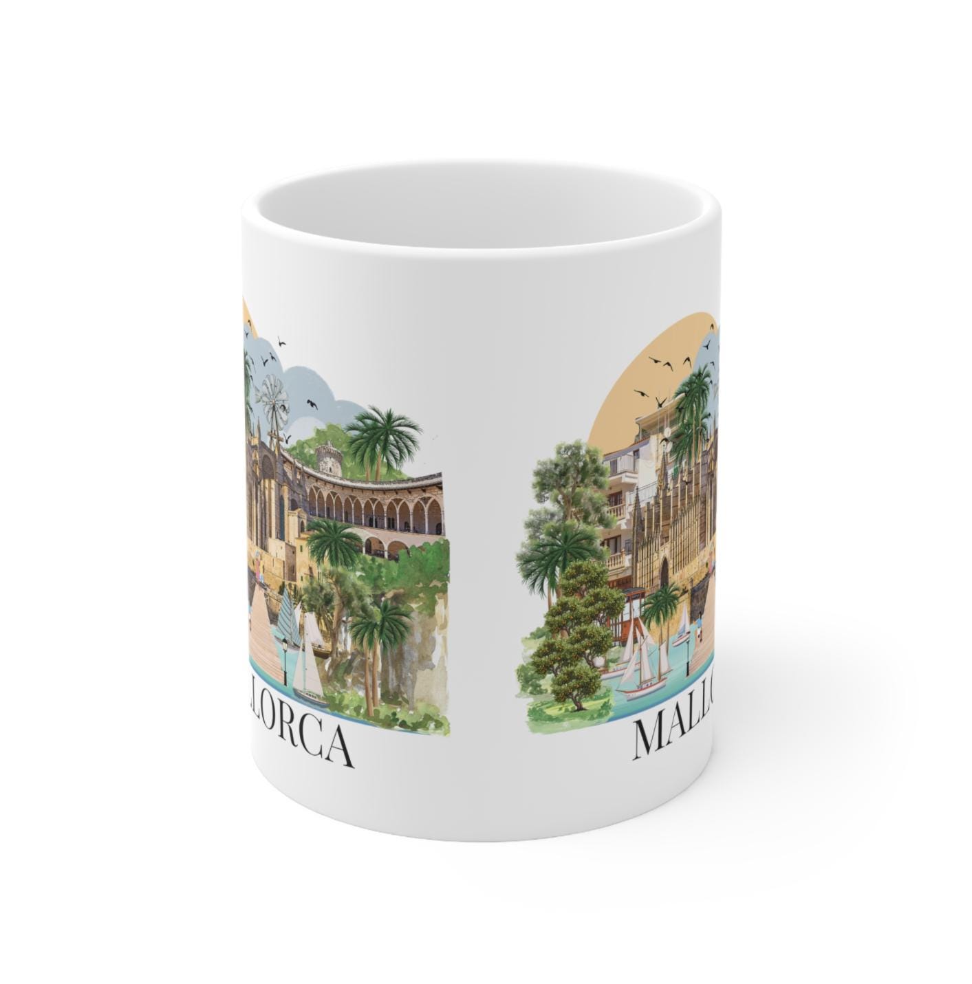 Mallorca Coffee Mug, Mallorca Spain Inspired Mug, Illustrated Mallorca ...