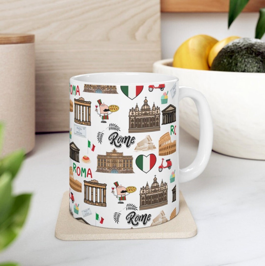 Rome Coffee Mug, Illustrated Rome Italy Mug, Popular Rome Landmarks ...
