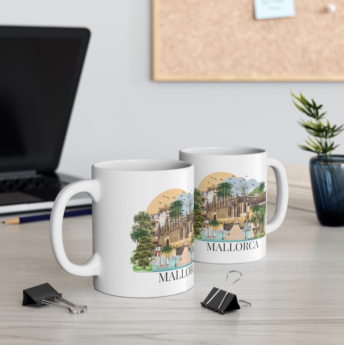 Mallorca Coffee Mug, Mallorca Spain Inspired Mug, Illustrated Mallorca ...