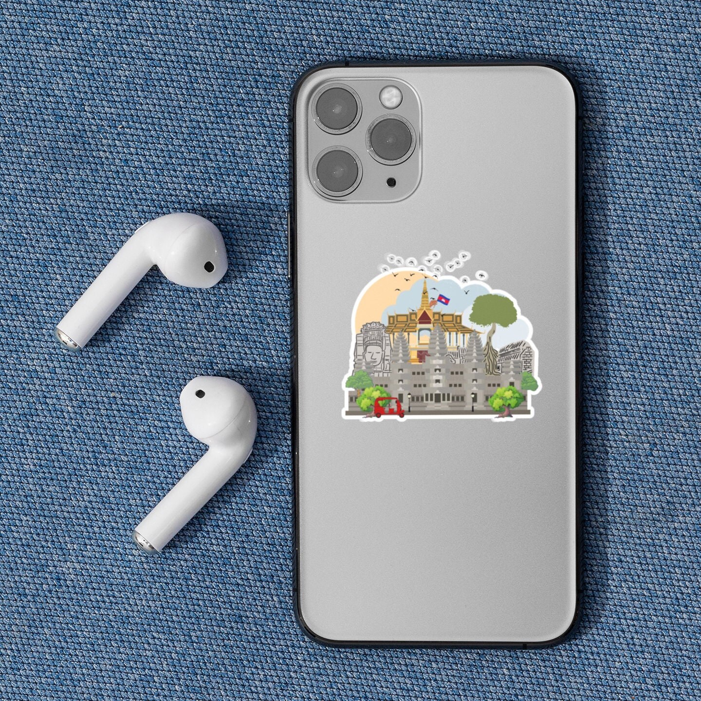 Cambodia Sticker, Illustrated Cambodia Landmarks Sticker, Angkor Wat ...