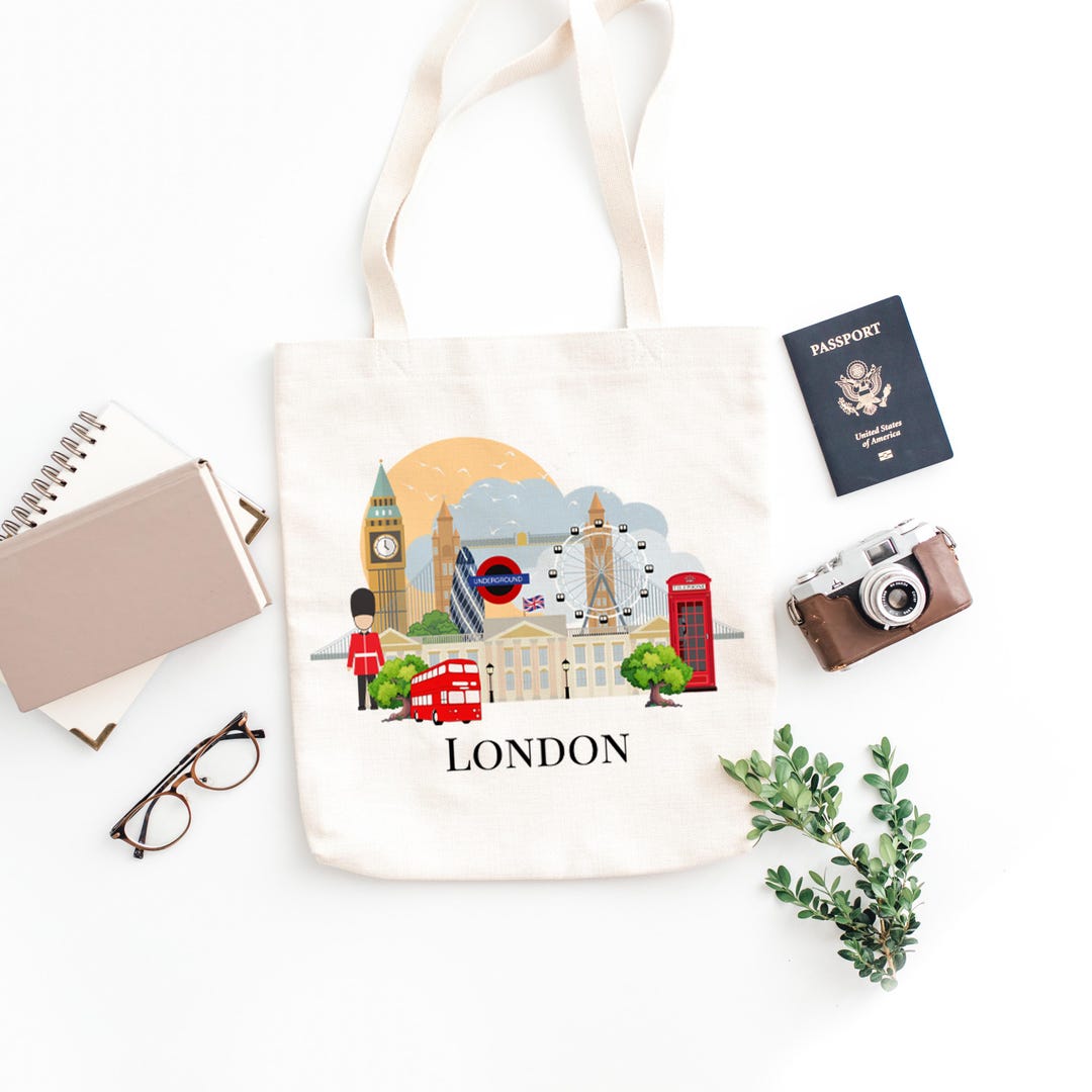 London Tote Bag, Canvas Tote, Illustrated Shoulder Bag, Colourful ...