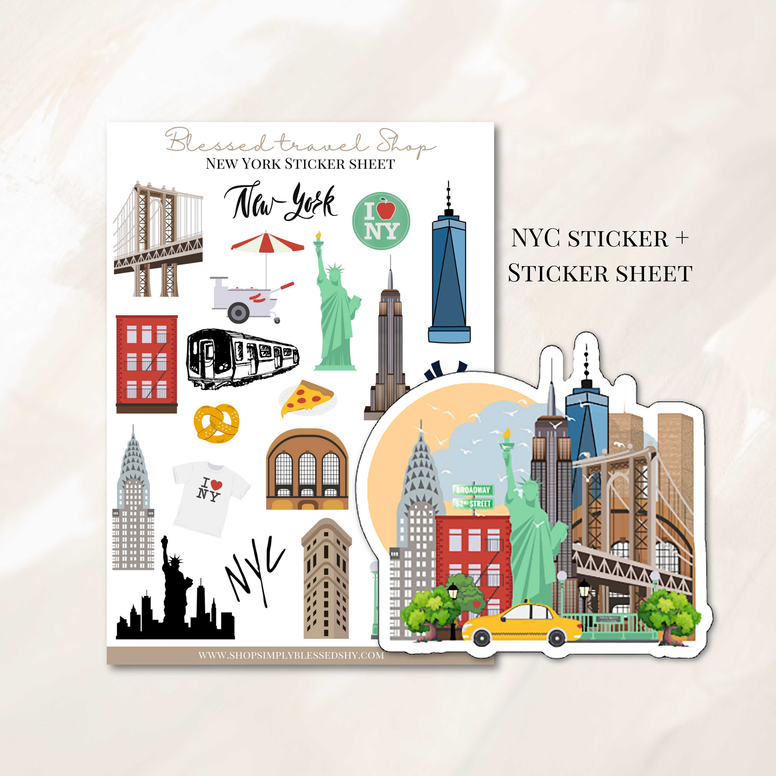 New York Sticker, New York Skyline, Illustrated New York Landmarks ...