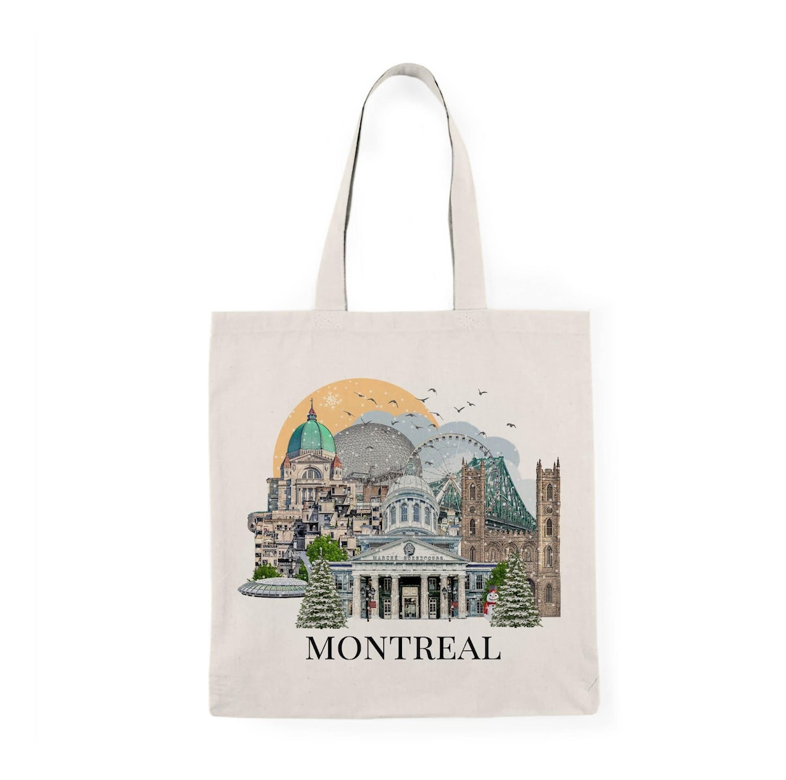 Montreal Tote Bag, Travel Tote Bag, Illustrated Canvas Shoulder Bag ...