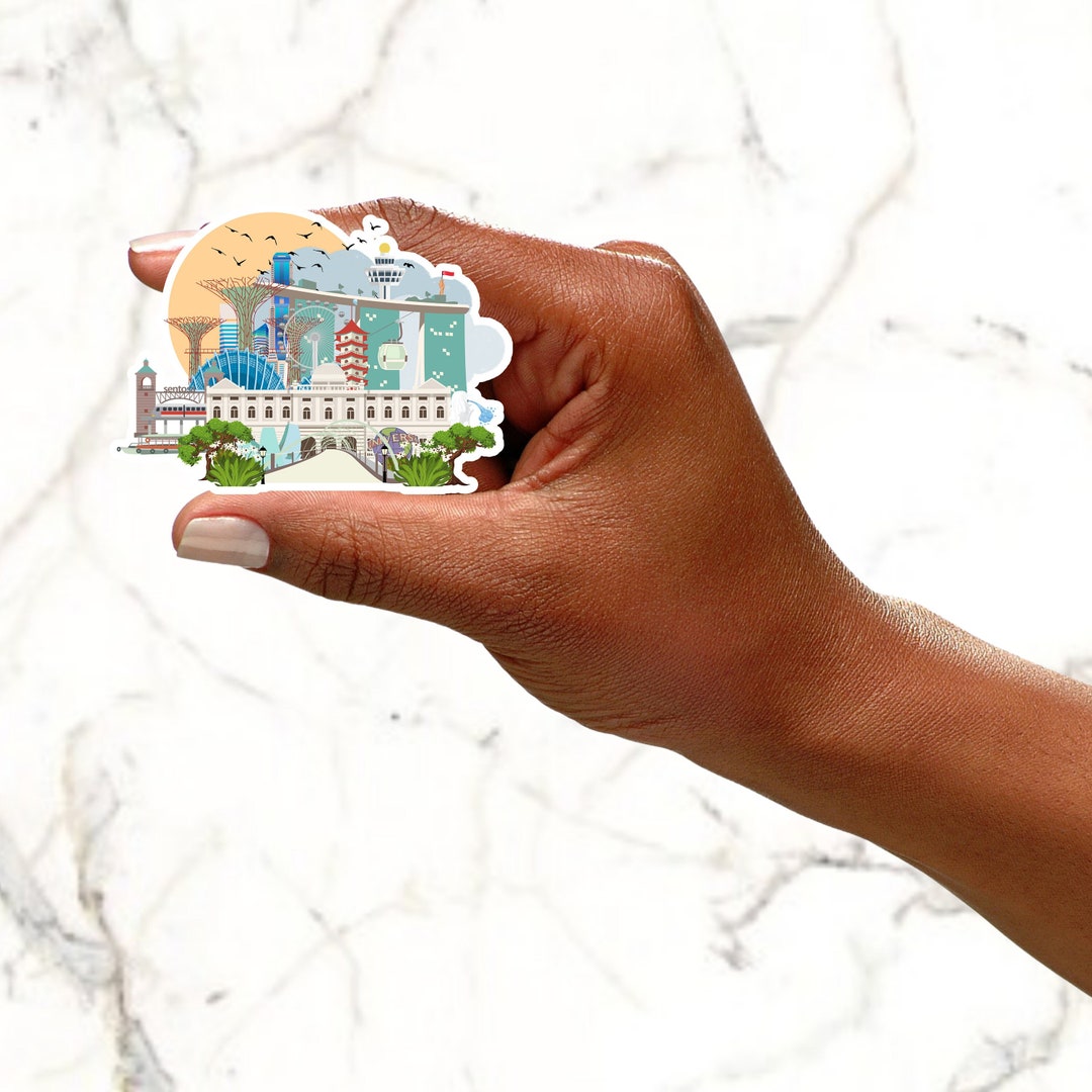 Singapore Sticker, Illustrated Singapore Landmarks Sticker, Asia Travel ...
