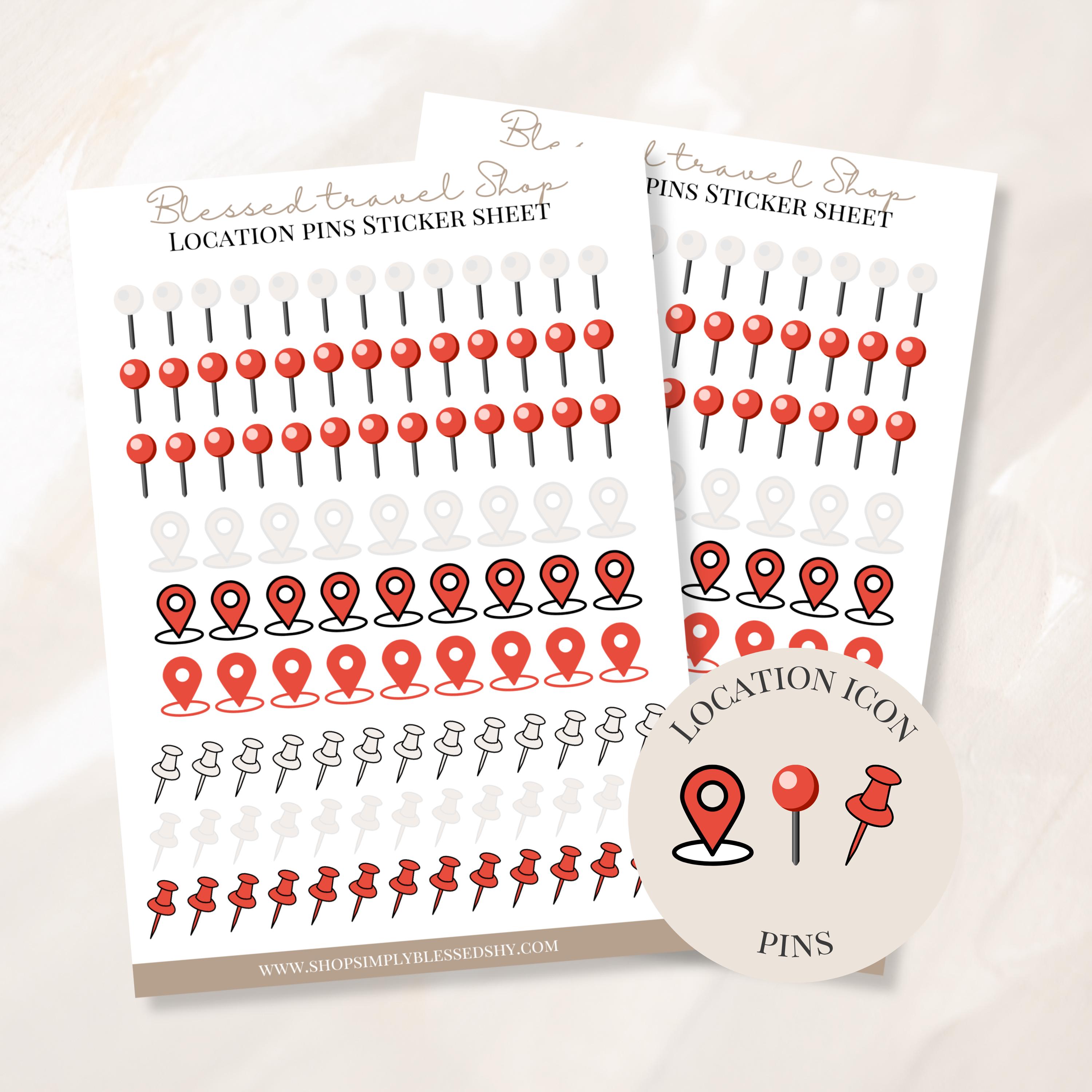 Location Pin Sticker Sheet, Travel Planner Stickers, Map Marker ...