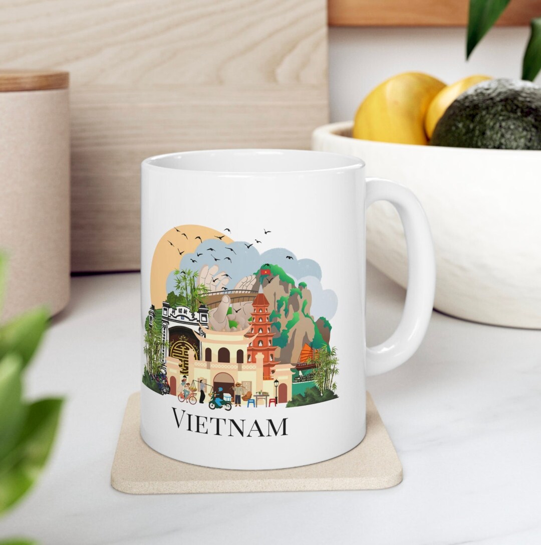 Vietnam Coffee Mug, Vietnam Inspired Mug, Illustrated Vietnam Landmarks ...