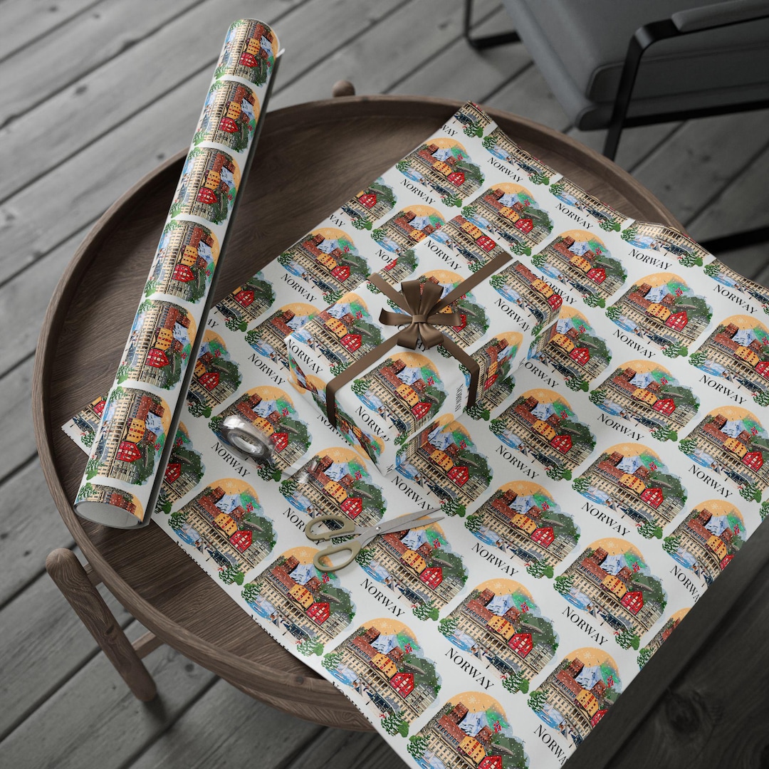 Norway Christmas Wrapping Paper, Pattern Gift Wrap, Travel Themed Gift ...