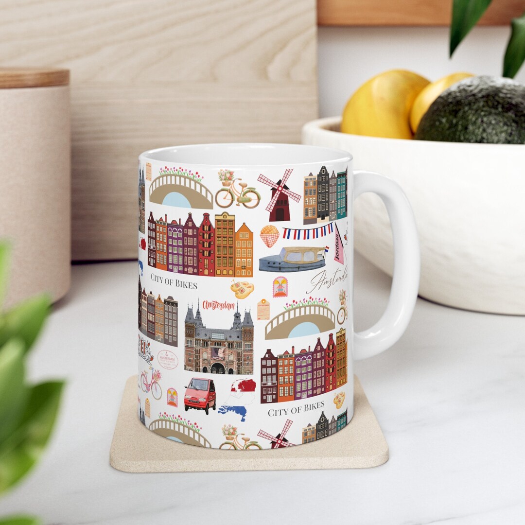 Amsterdam Coffee Mug, Amsterdam Inspired Mug, Illustrated Amsterdam Mug ...