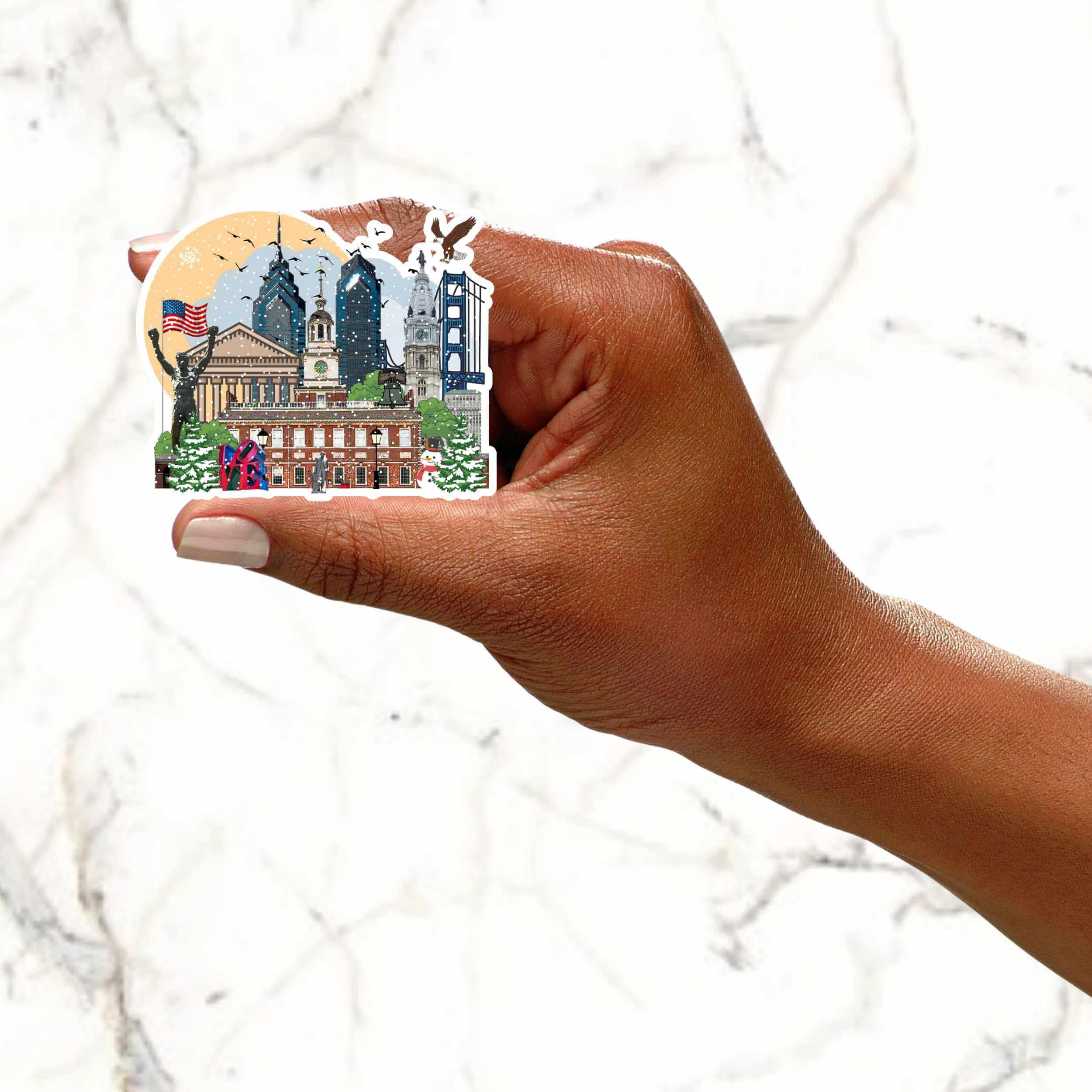 Philadelphia Sticker, Illustrated Philly Landmarks Sticker, USA Travel ...