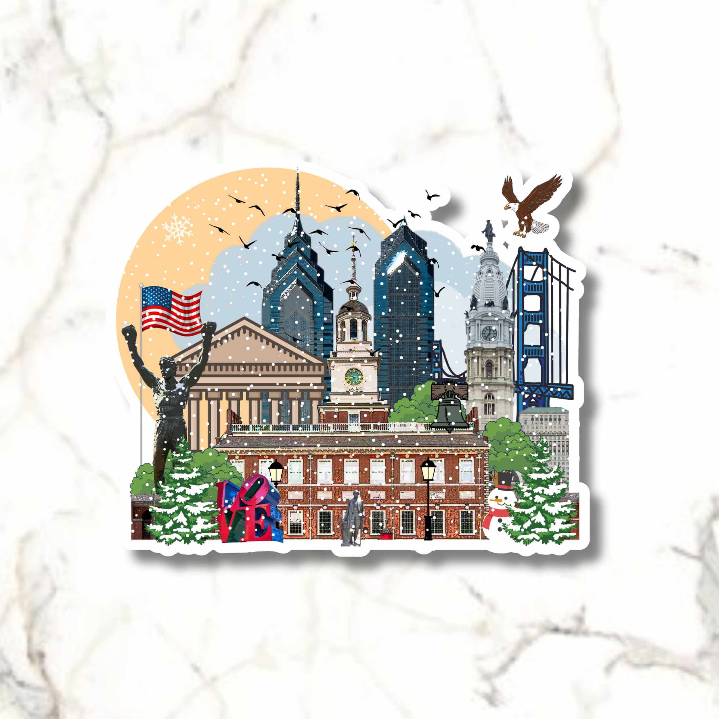 Philadelphia Sticker, Illustrated Philly Landmarks Sticker, USA Travel ...