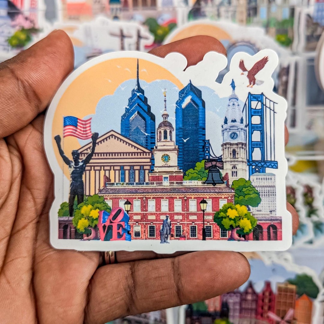 Philadelphia Sticker, Illustrated Philly Landmarks Sticker, USA Travel ...