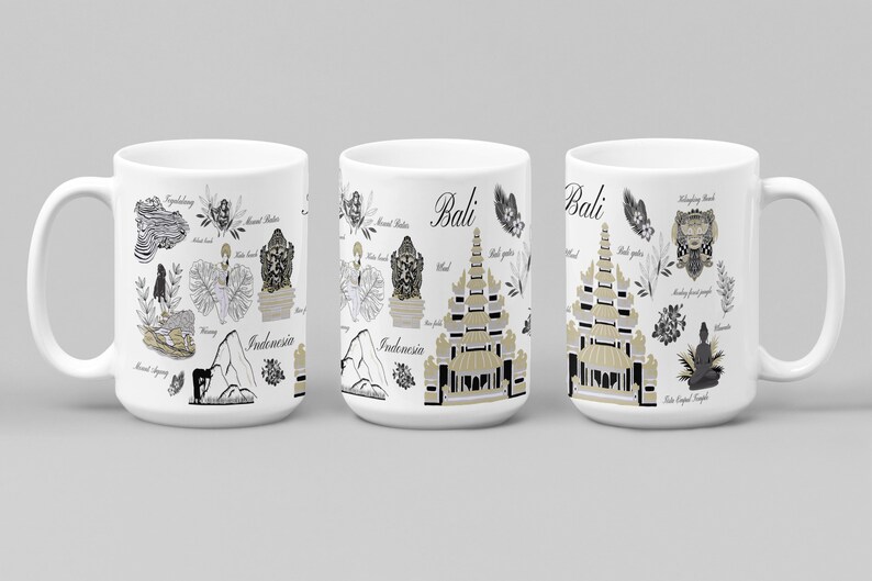Bali Indonesia Coffee Mug, Bali Inspired Mug, Illustrated Bali Mug ...