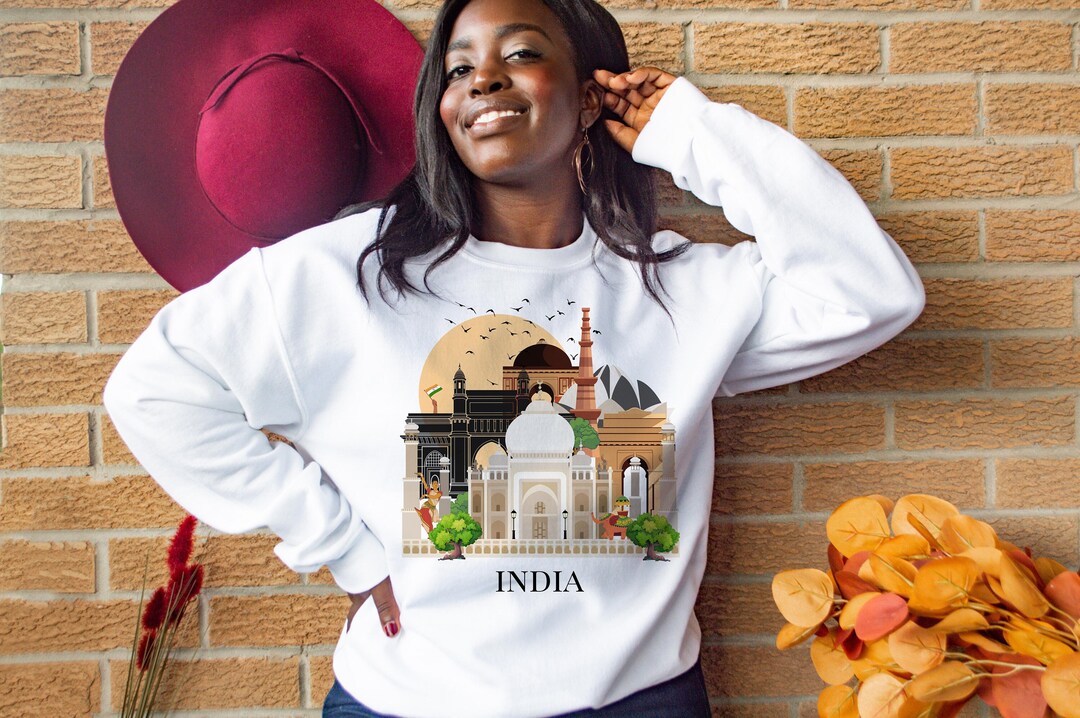 India Sweater, India Inspired Sweater, Illustrated India Landmarks ...