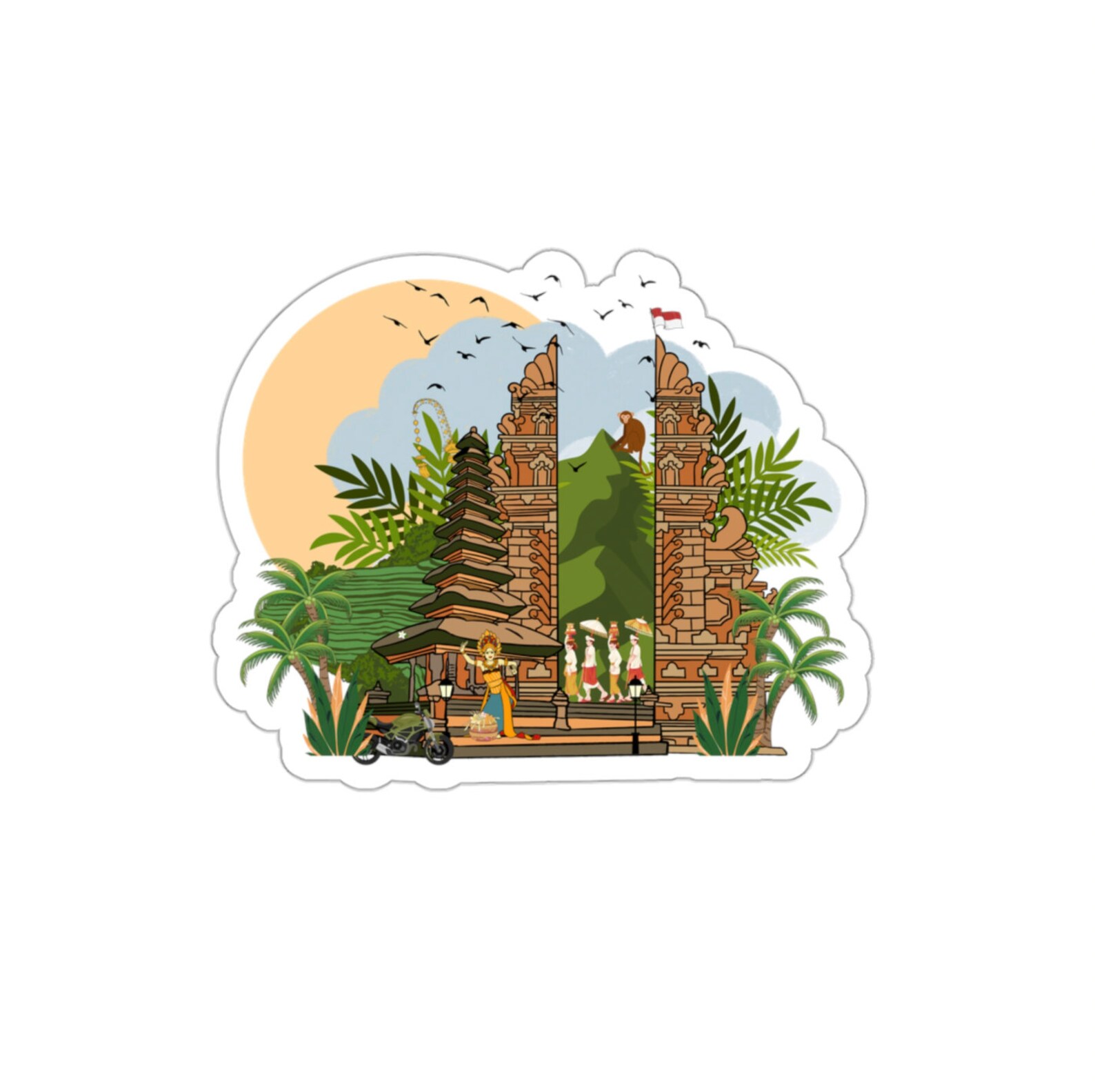 Bali Sticker, Illustrated Bali Landmarks Sticker, Indonesia Travel ...