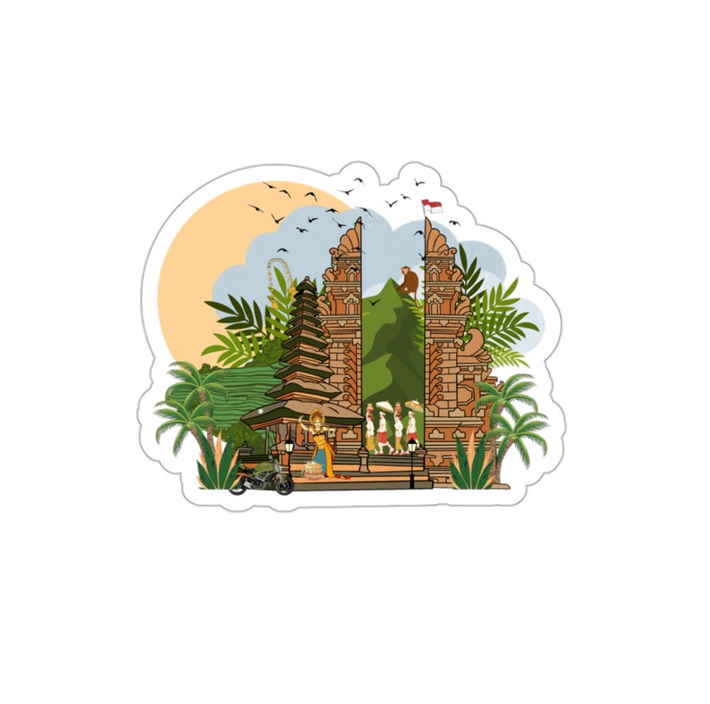 Bali Sticker, Illustrated Bali Landmarks Sticker, Indonesia Travel ...