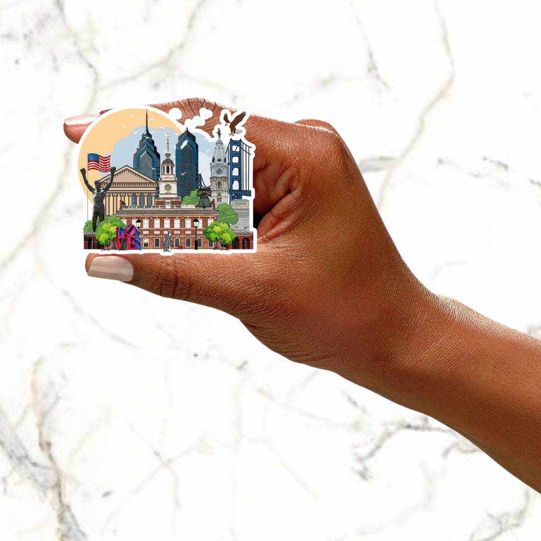 Philadelphia Sticker, Illustrated Philly Landmarks Sticker, USA Travel ...