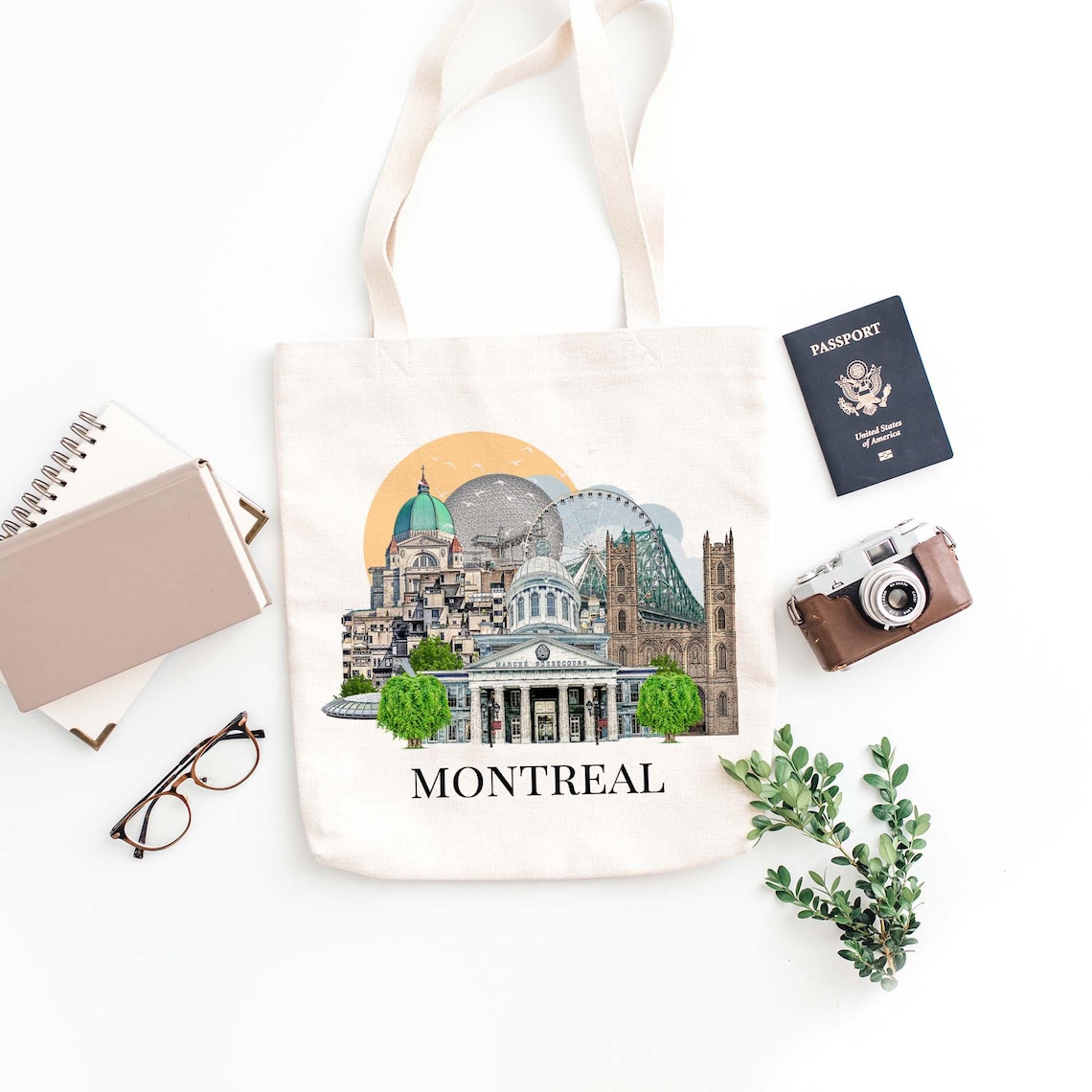 Montreal Tote Bag, Travel Tote Bag, Illustrated Canvas Shoulder Bag ...