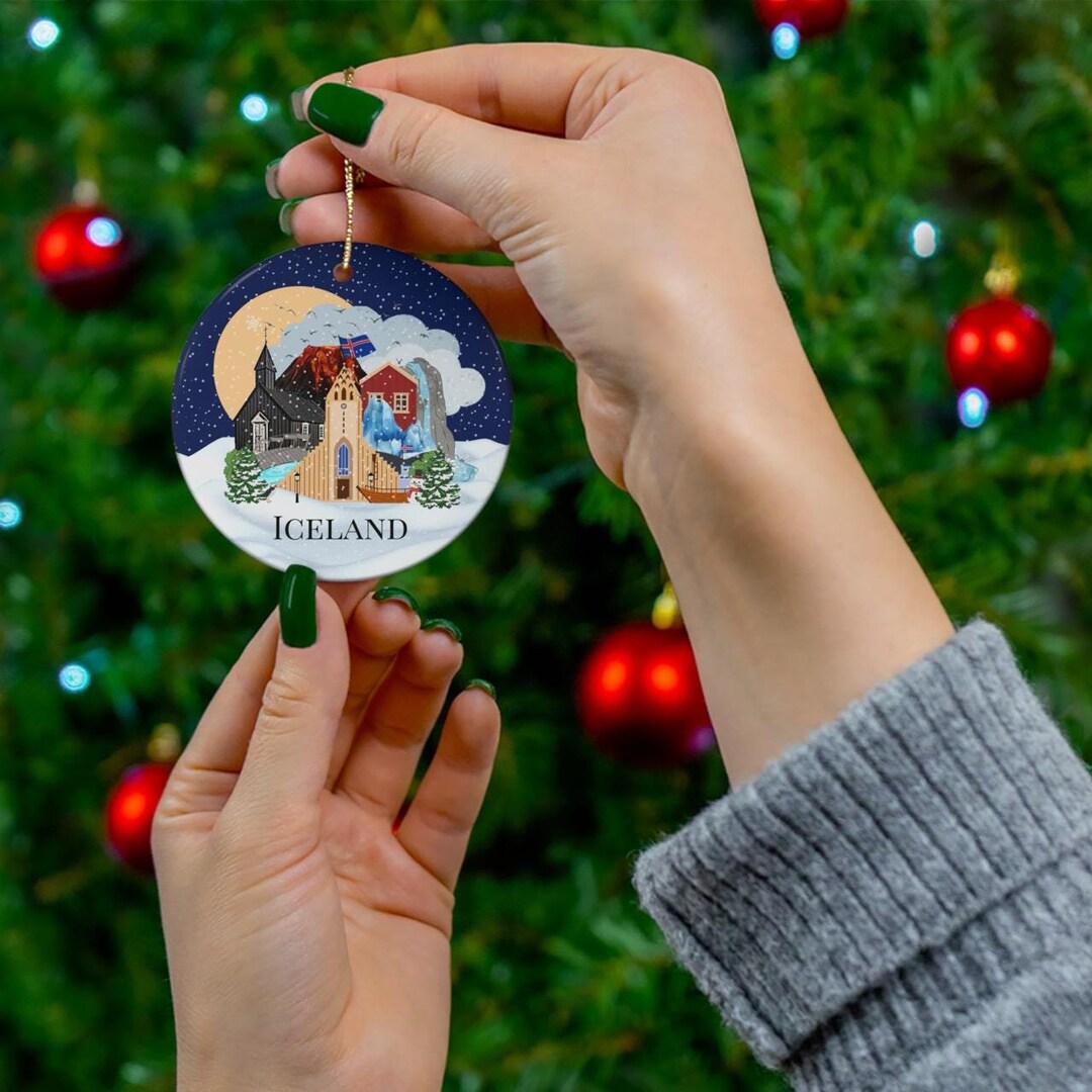 Iceland Christmas Ornament, Travel Themed Tree Decor, Illustrated ...