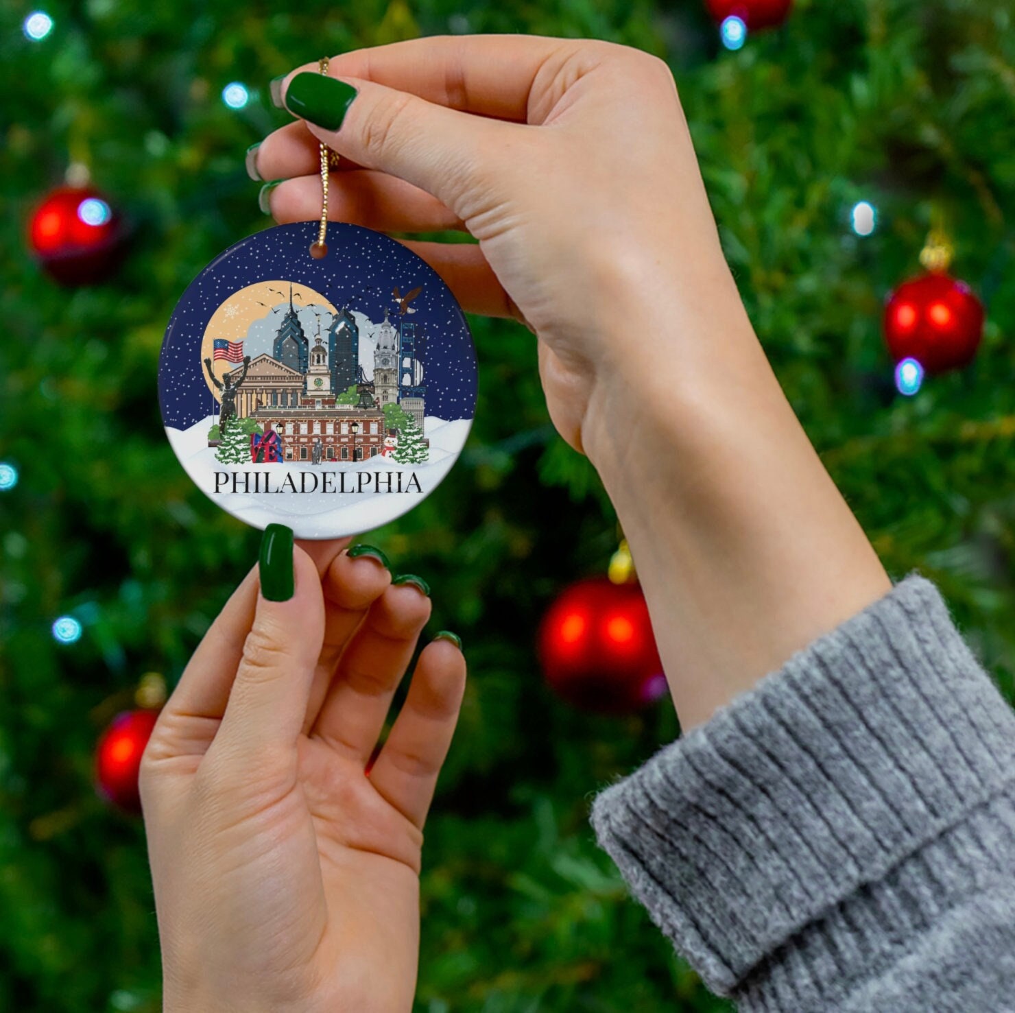 Philadelphia Christmas Ornament, Illustrated Philly Landmarks ...