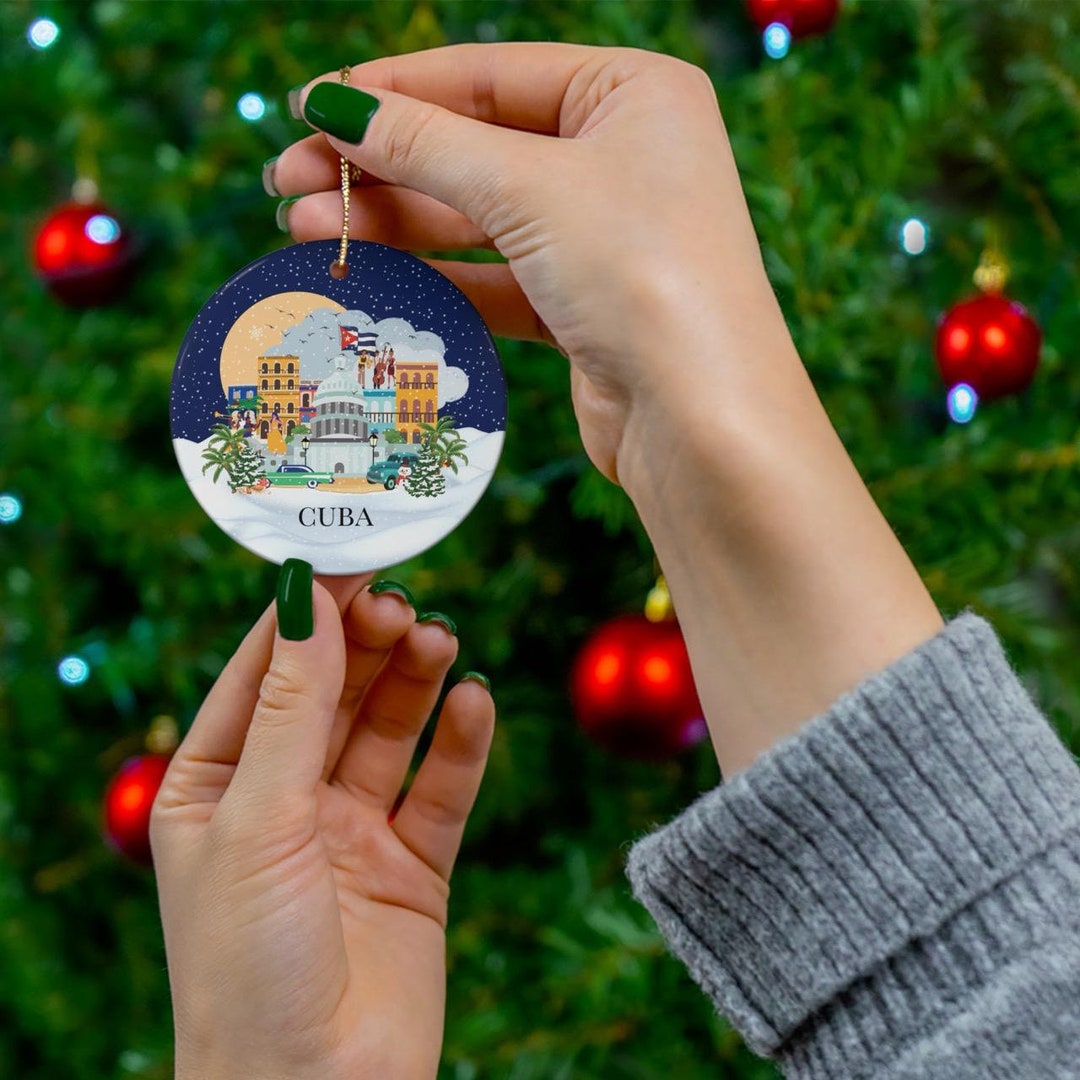 Cuba Christmas Ornament, Travel Themed Tree Decor, Illustrated Cuban ...