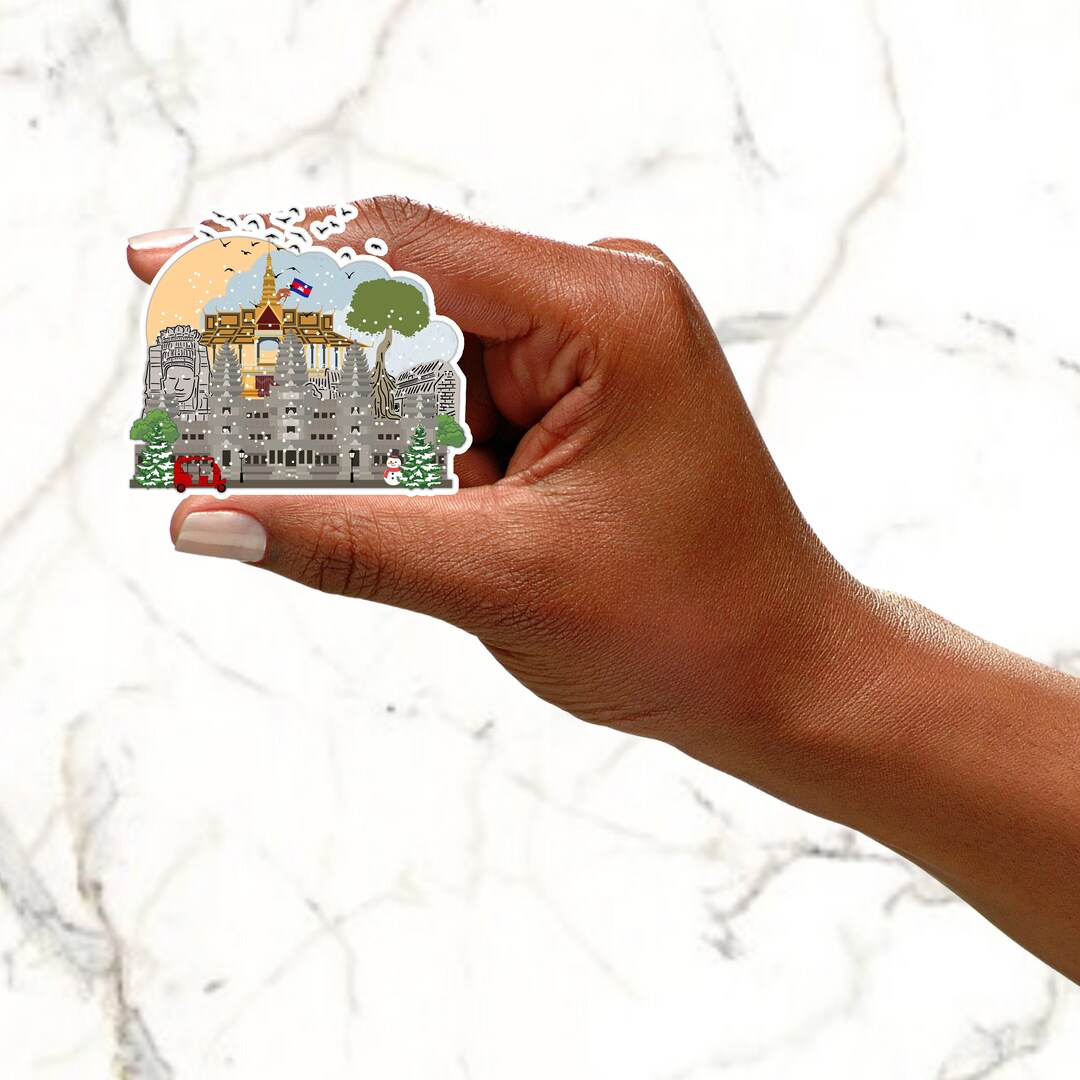 Cambodia Sticker, Illustrated Cambodia Landmarks Sticker, Angkor Wat ...