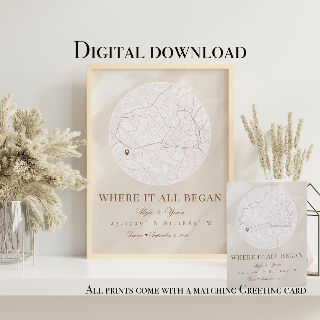 Digital Download, Where It All Began Map Print, Printable Where We Met ...