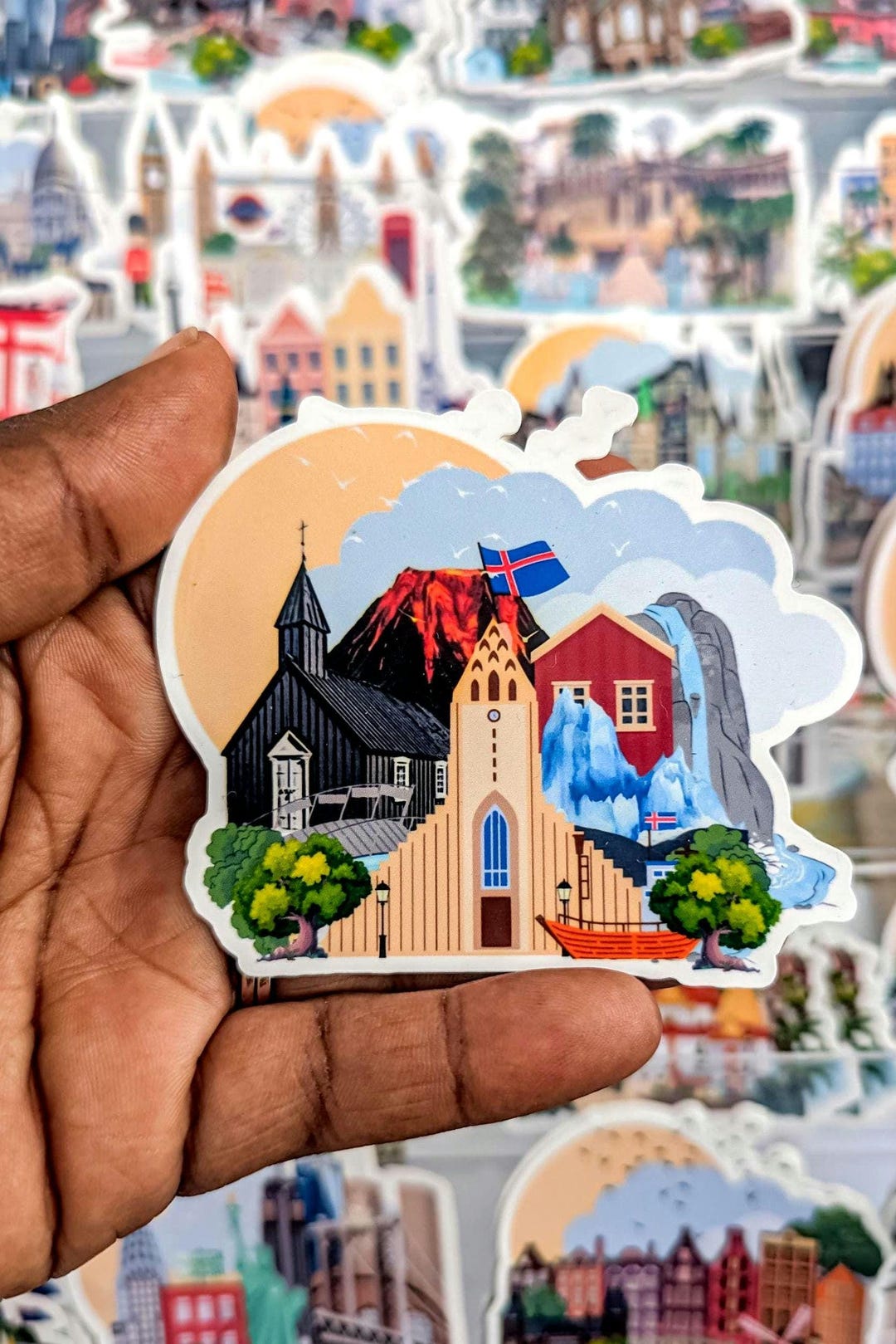 Iceland Stickers, Illustrated Iceland Landmarks Sticker, Nordic Travel ...