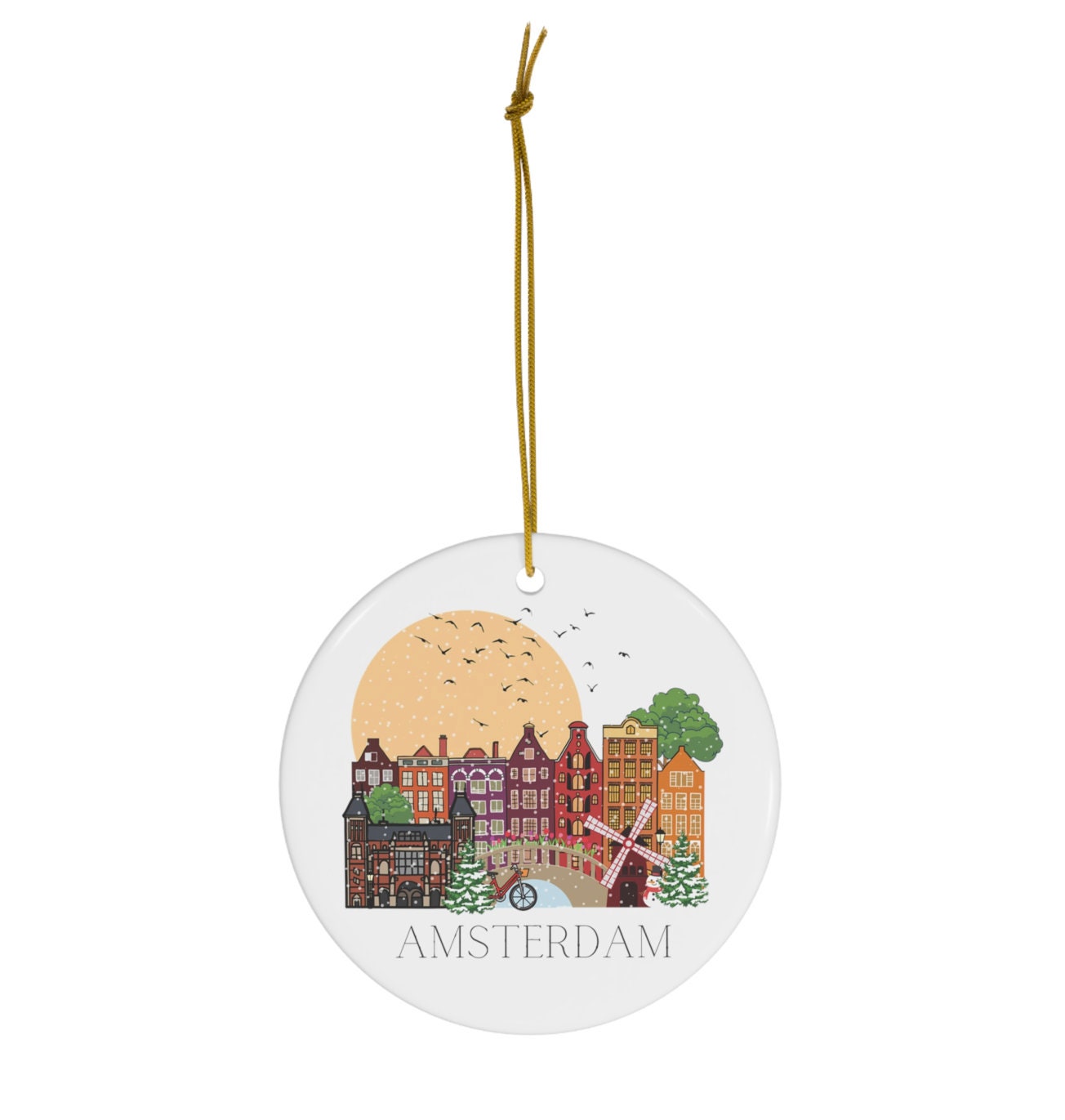Amsterdam Themed Christmas Ornament, Illustrated Amsterdam Landmarks ...