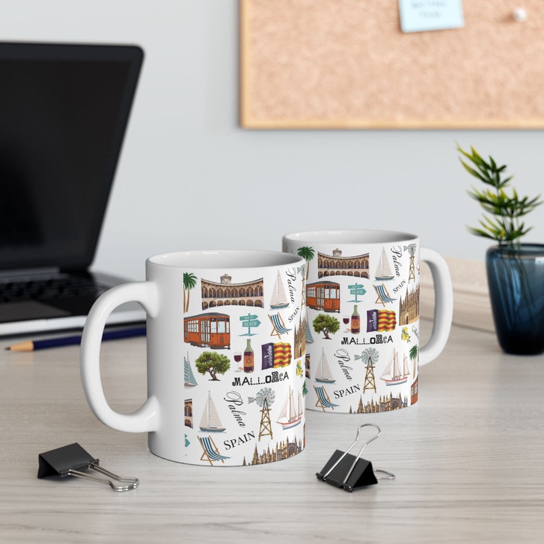 Mallorca Coffee Mug, Mallorca Spain Inspired Mug, Illustrated Mallorca ...