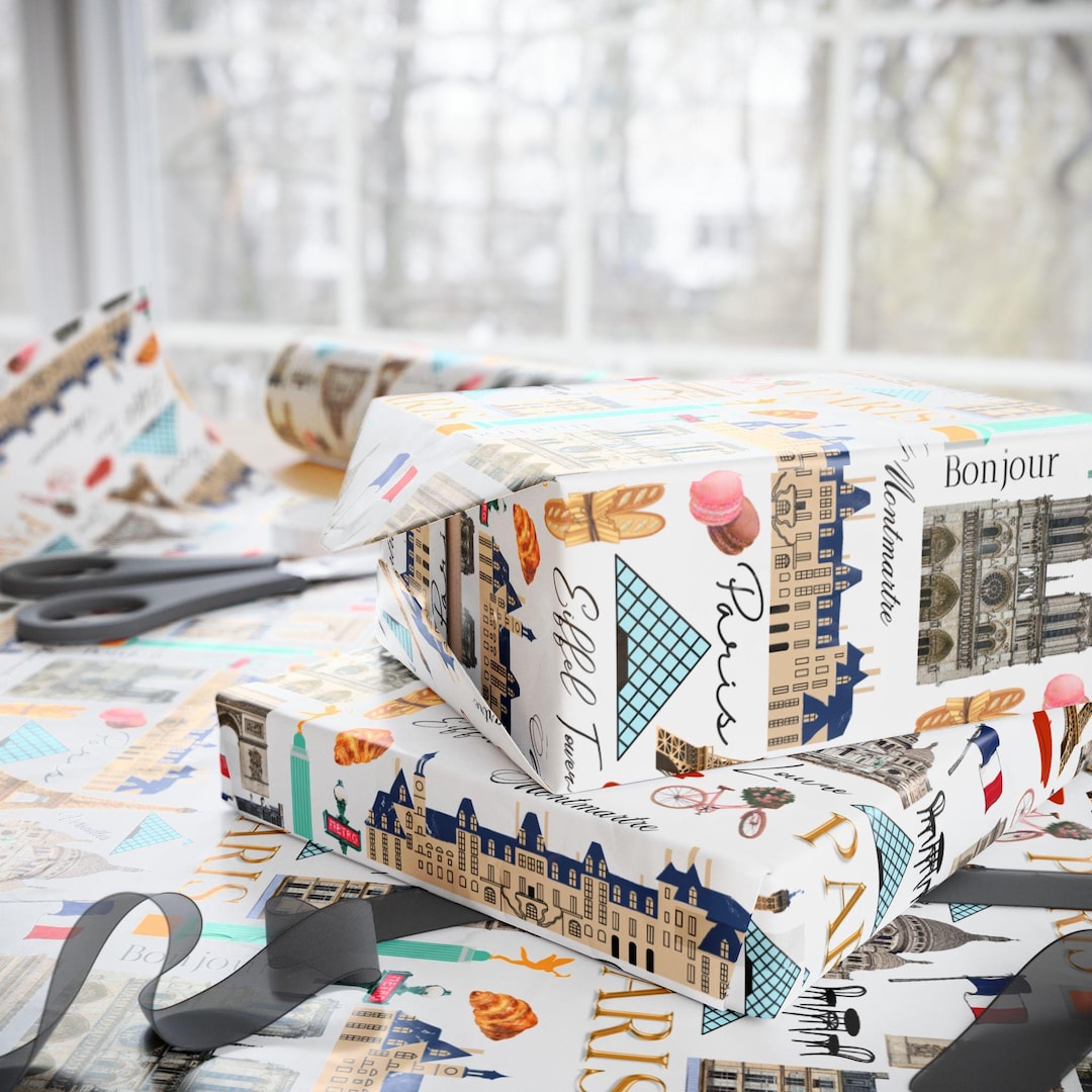 Paris Wrapping Paper, Travel Gift Wrap, Paris Christmas Wrapping Paper ...