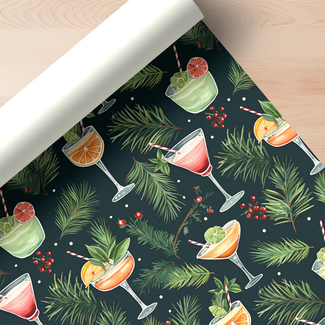 Holiday Cocktails Gift Wrap - Fun Holiday Mixed Drinks Wrapping Paper ...