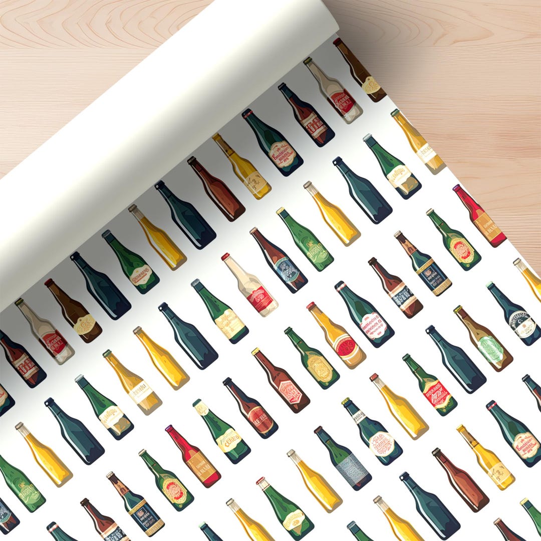 Artistic Ales Gift Wrap - Illustrated Beer Bottles Wrapping Paper, Beer ...