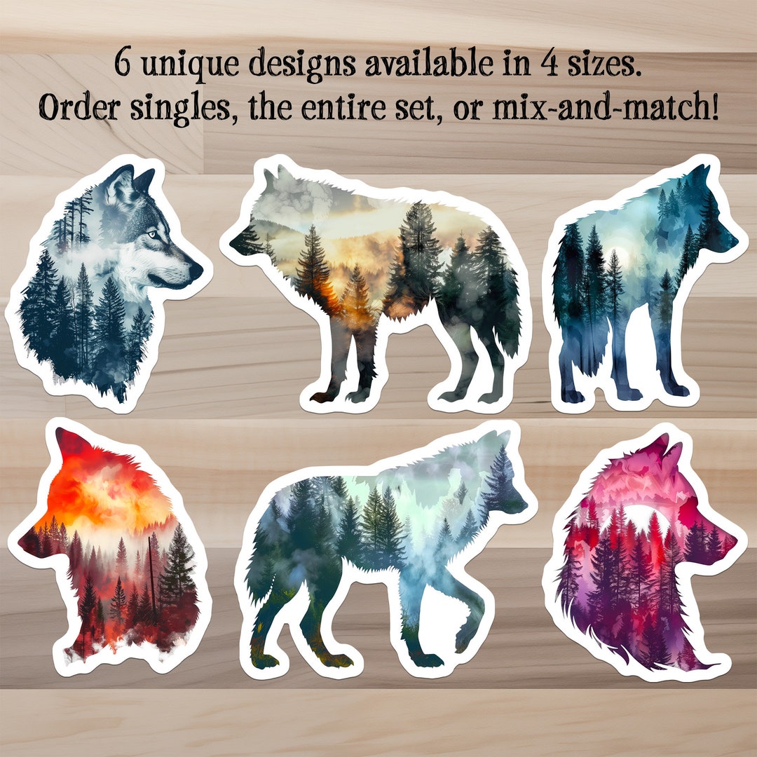 Wolf Stickers, Ethereal Double Exposure Wolves Graphic Die Cut ...