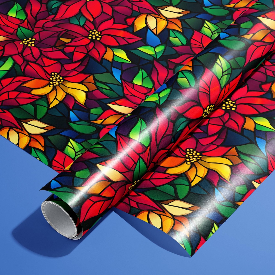 Poinsettia Prism Holiday Gift Wrap - Stained Glass Christmas Wrapping ...