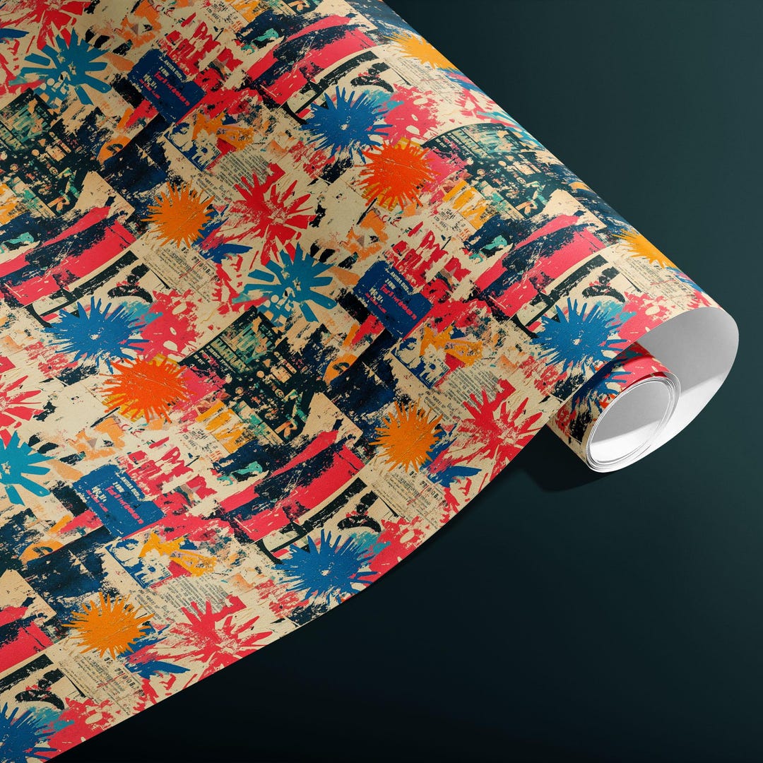 Grunge Nouveau Wrapping Paper – Retro Punk Collage Gift Wrap With ...